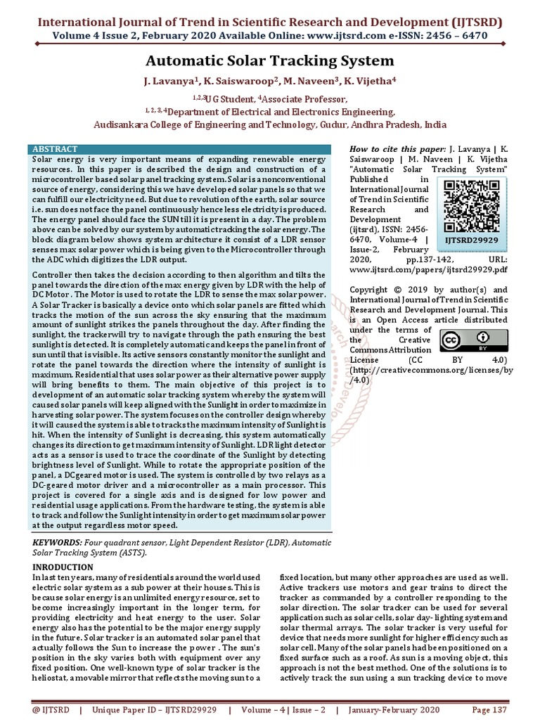 Automatic Solar Tracking System | PDF | Solar Power | Photovoltaics