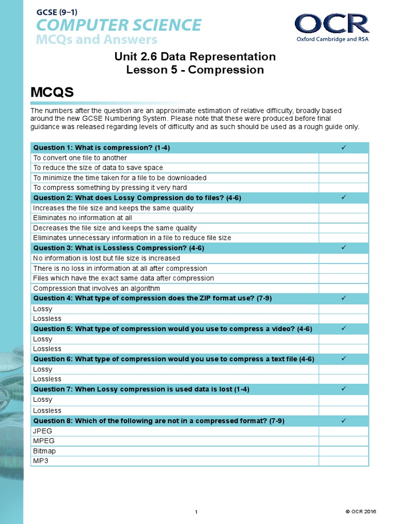 Computer Science: Mcqs and Answers | PDF | Data Compression | Signal Processing