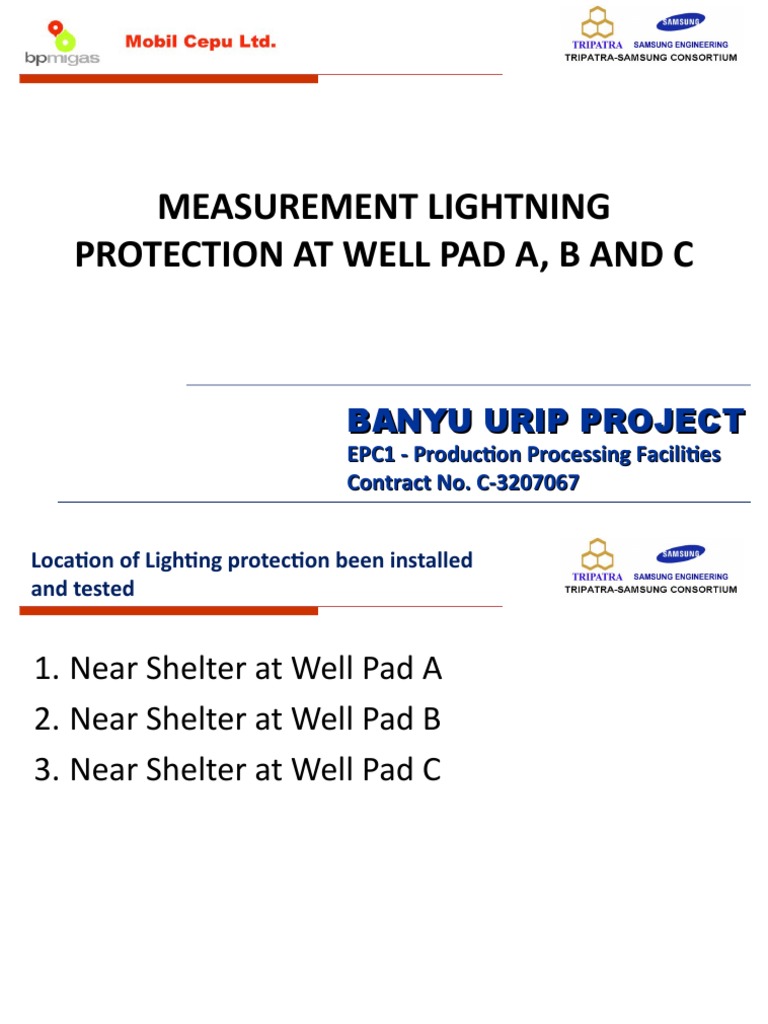 Measurment and Testing of Lightning Protection at Well Pad A, B and C | PDF