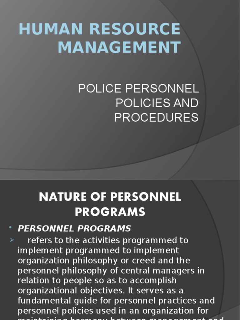Human Resource Management Police Personnel Policies and Procedures ...