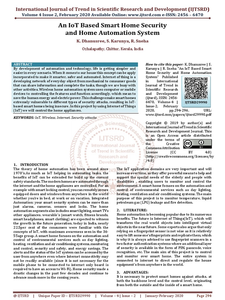 An IoT Based Smart Home Security and Home Automation System | PDF ...