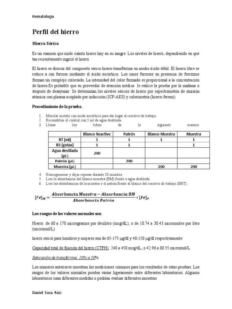 Examen y Valores del Perfil de Hierro | PDF | Hierro | Especialidades ...