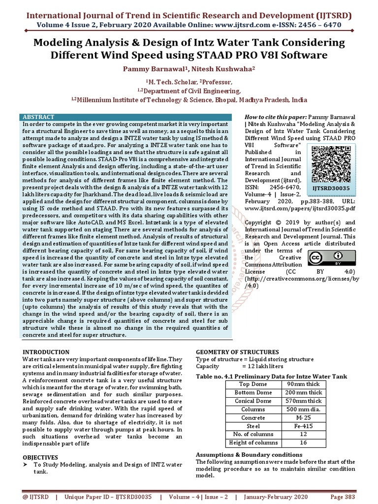Modeling Analysis and Design of Intz Water Tank Considering Different ...