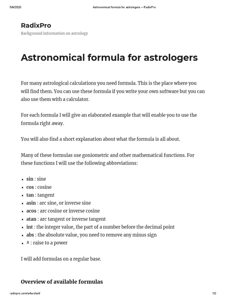 Astronomical Formula For Astrologers 01 | PDF | Teaching Methods ...