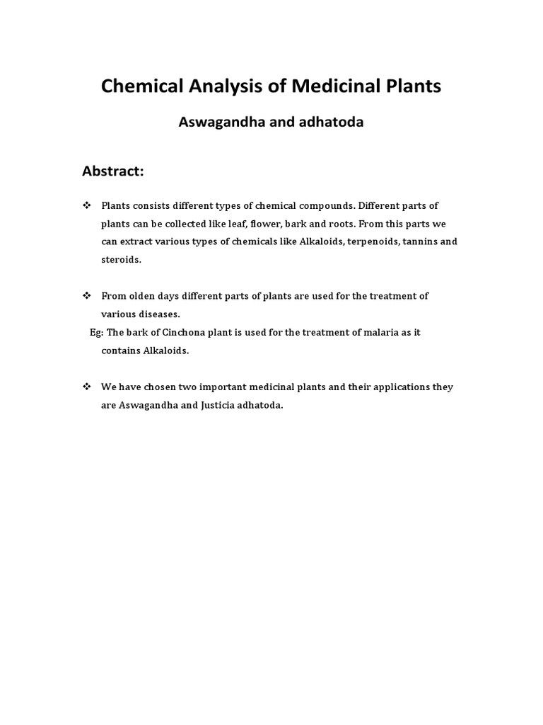 Chemical Analysis of Medicinal Plants | PDF | Plants | Chemistry