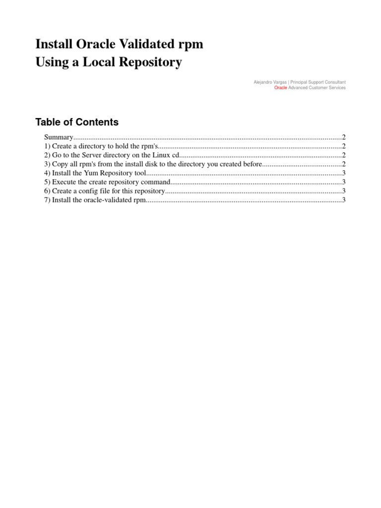 How To Install Oracle Validated Rpm From Local Yum Repository Pdf Oracle Database Linux