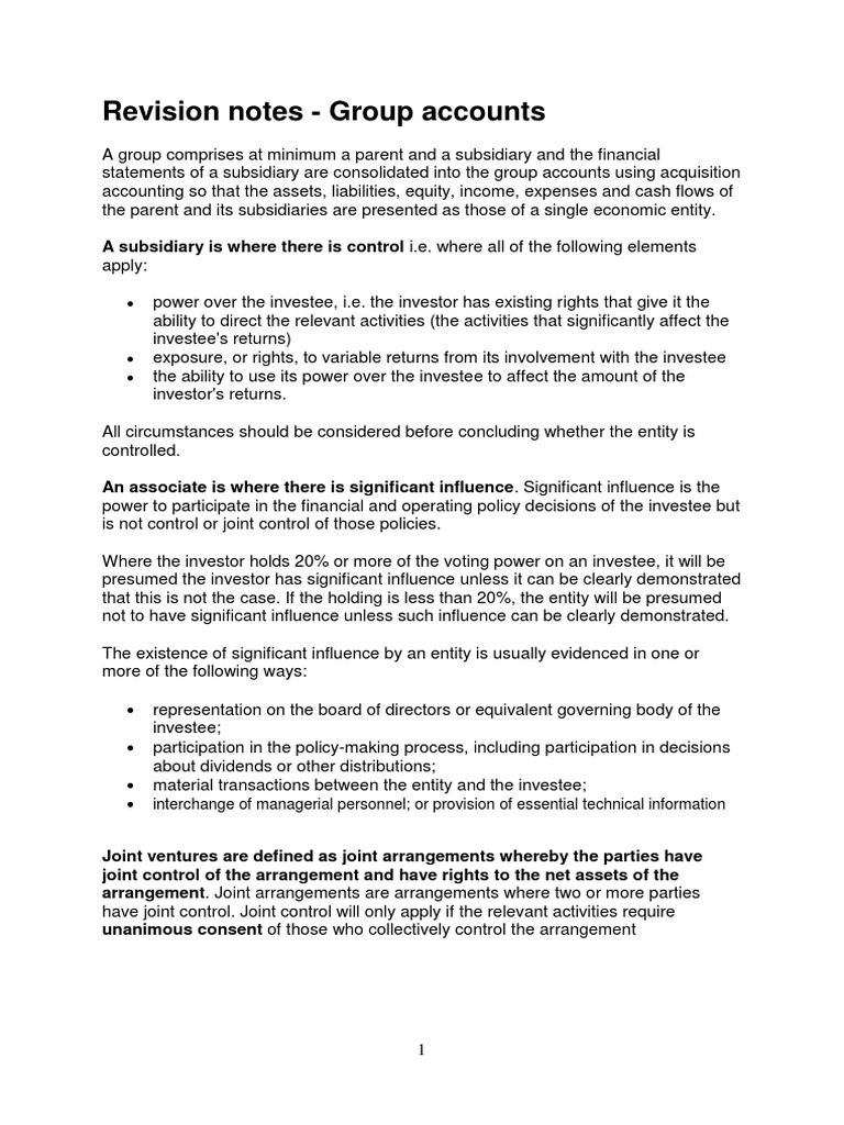 Revision notes on group accounts consolidation | PDF | Goodwill ...