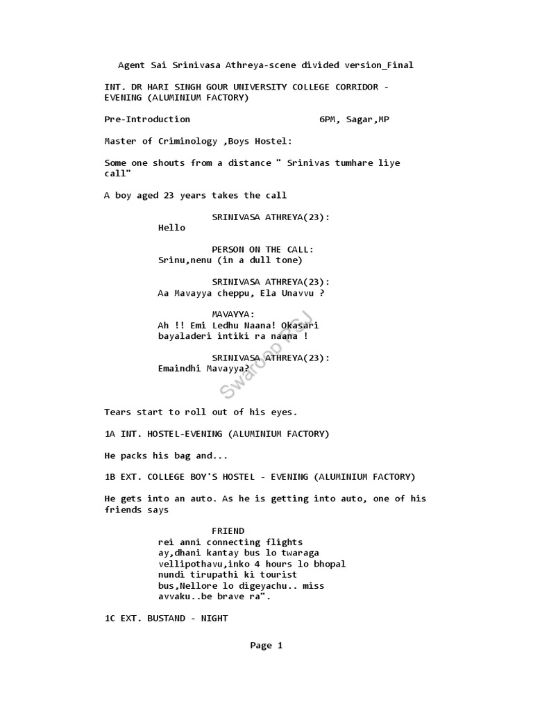 Agent Sai Srinivasa Athreya Script | PDF | Violence
