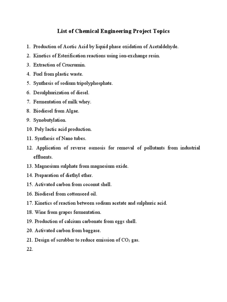 Chemical Engineering Project Topics List | PDF | Science & Mathematics