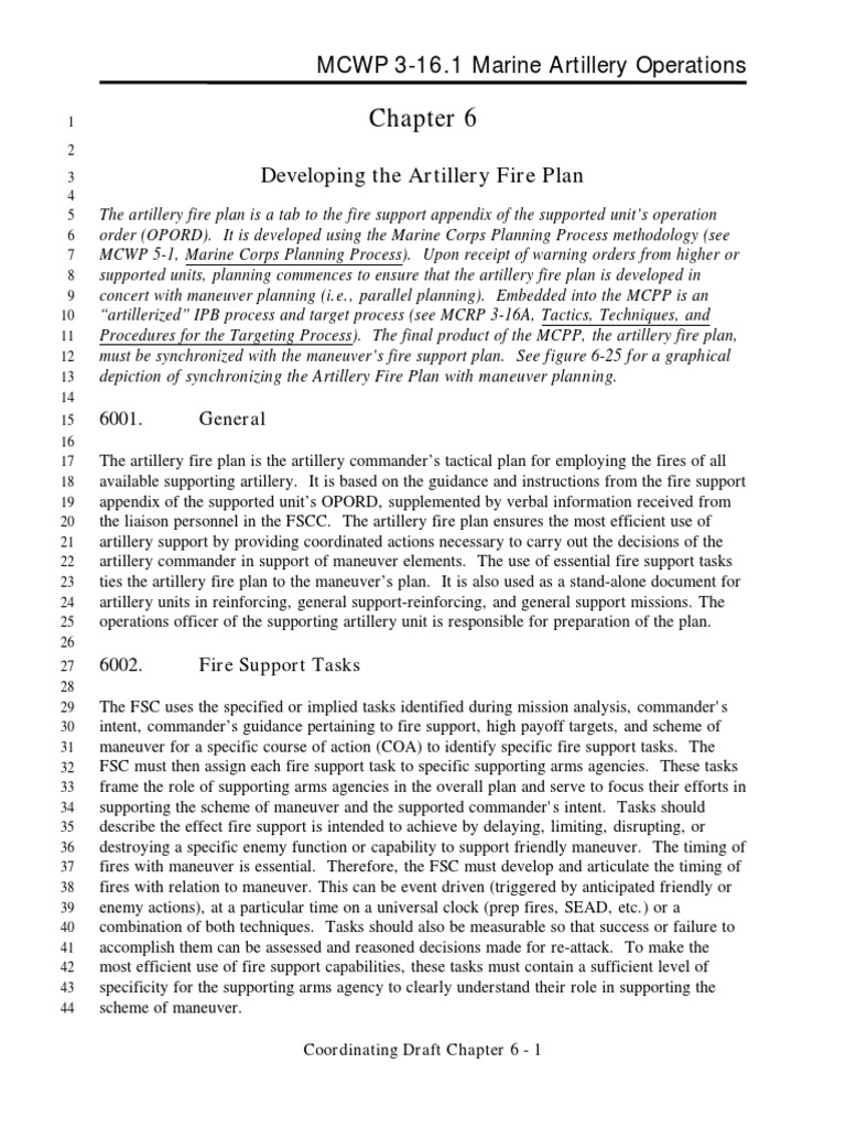 MCWP 3-16.1 Marine Artillery Operations: 6001. General | PDF ...