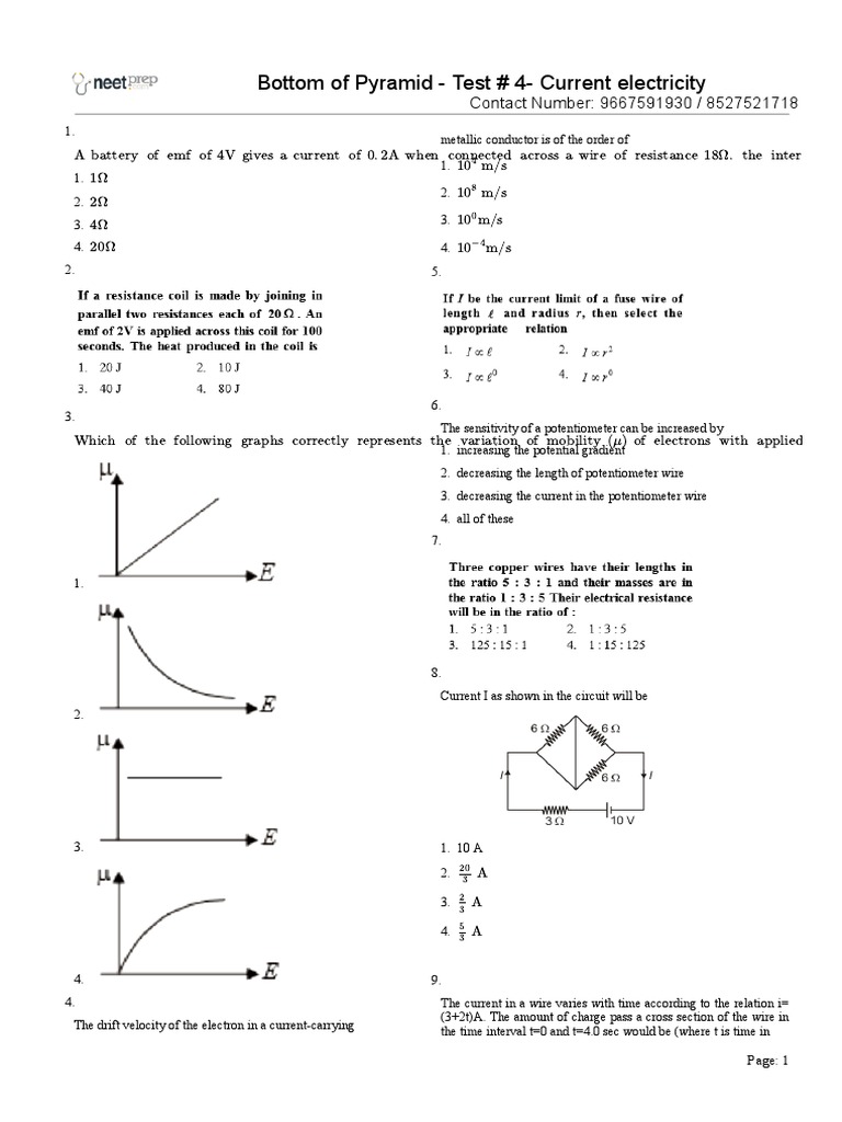 Test 4 - Current Electricity - Bottom of Pyramid | PDF | Electrical ...