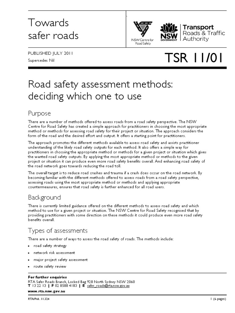 Road Safety Assessment Methods Guide | PDF