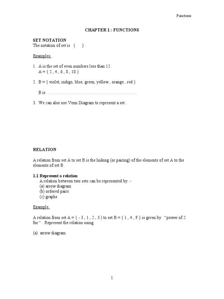 Chapter 1: Functions Set Notation | PDF | Function (Mathematics) | Domain Of A Function