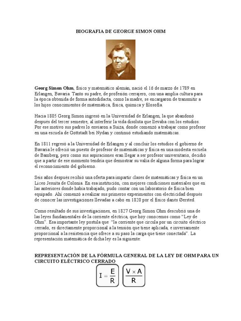 Biografia de George Simon Ohm | Descargar gratis PDF | Electricidad ...