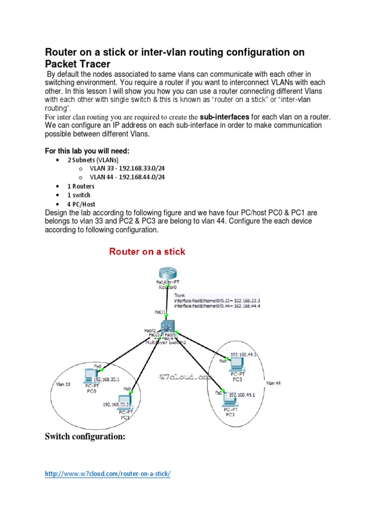 Router On A Stick PDF | PDF | Network Switch | Router (Computing)