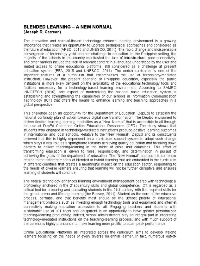 Blended Learning A New Normal Pdf Educational Technology Curriculum