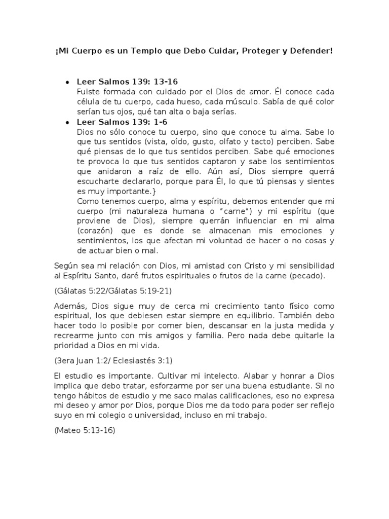 Mi Cuerpo Es Un Templo Que Debo Cuidar Niñas | PDF | Alma | Amor