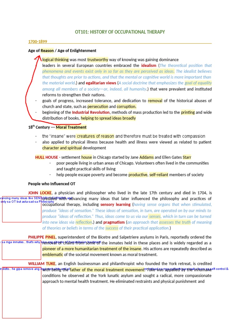 History of Occupational Therapy (1700-1919) | PDF | Occupational ...
