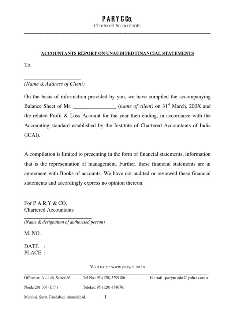 Compilation Report ICAI Final | PDF | Accountant | Financial Statement