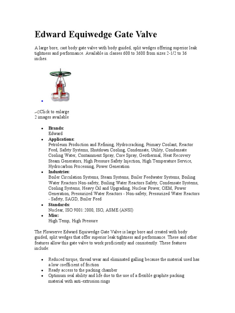 Edward Equiwedge Gate Valve | PDF | Pressurized Water Reactor | Valve