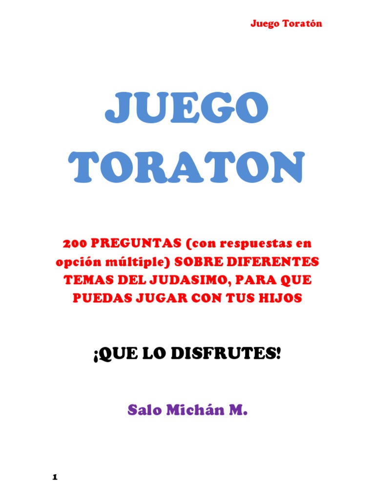 Juego Toraton 200 Preguntas para Que Puedas Jugar Con Tus Hijos PDF ...