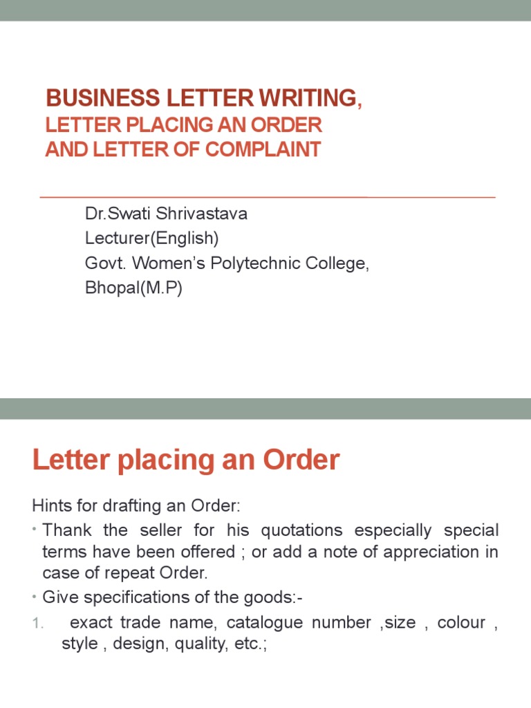 Letter Placing Order and Complaint | PDF | Business