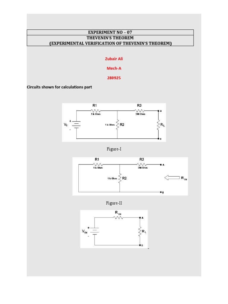 Experiment No 07 Thevenins Theorem Experimental Verification Of 8108