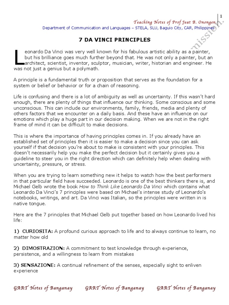 7 Da Vincian Principles Explained | PDF | Leonardo Da Vinci ...