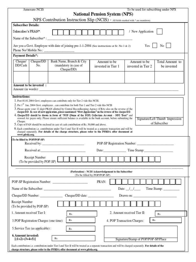 NPS Contribution Instruction Slip (NCIS) | PDF | Cheque | Payments
