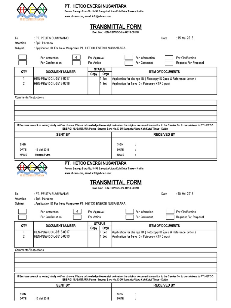 Contoh Transmital Form | PDF | Sources | Service Industries