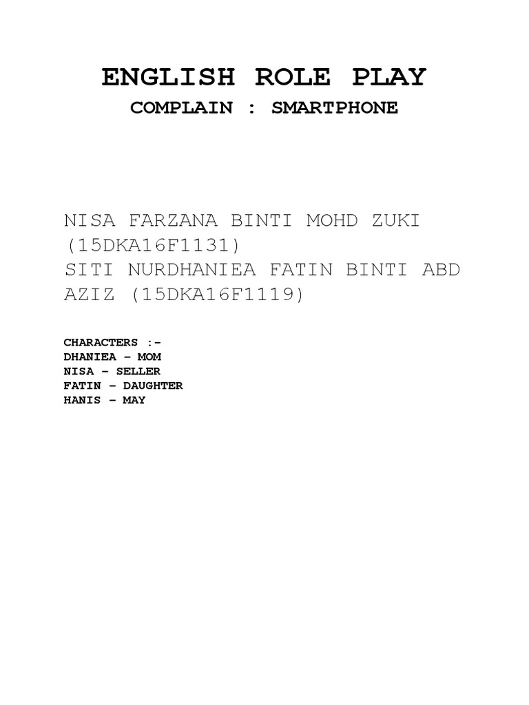 Script For English Role Play | PDF | I Phone | Mobile Computers