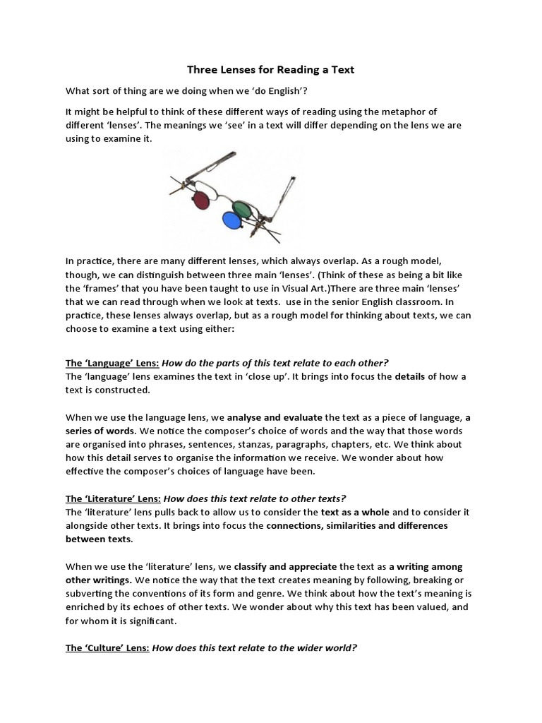 Three Lenses For Looking at A Text | PDF | Pronoun | Verb