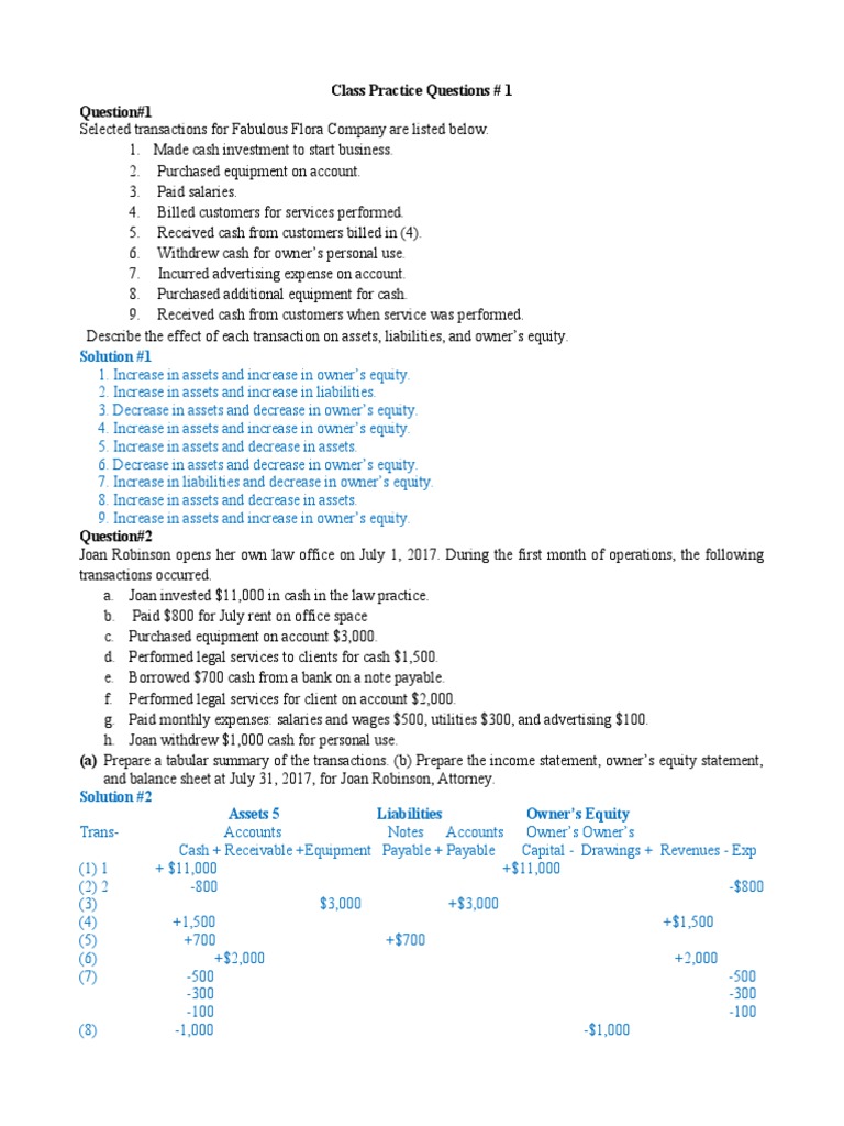 Answers Practice Questions # 1 | PDF | Equity (Finance) | Expense