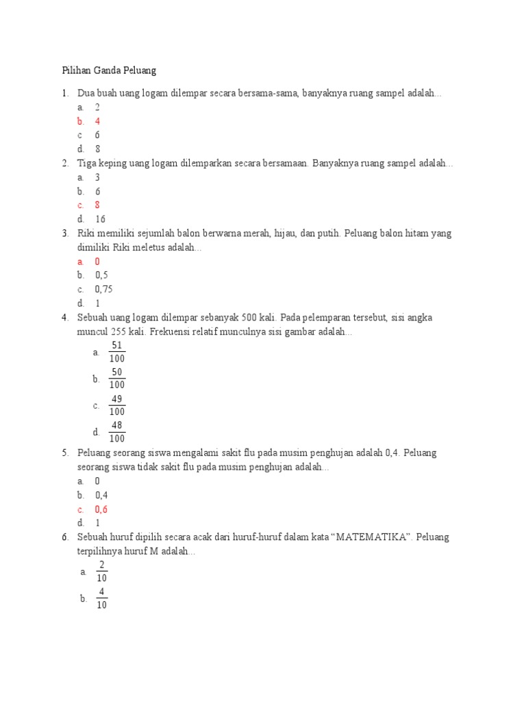 Peluang dalam Permainan Uang Logam dan Dadu | PDF | Olahraga & Rekreasi ...