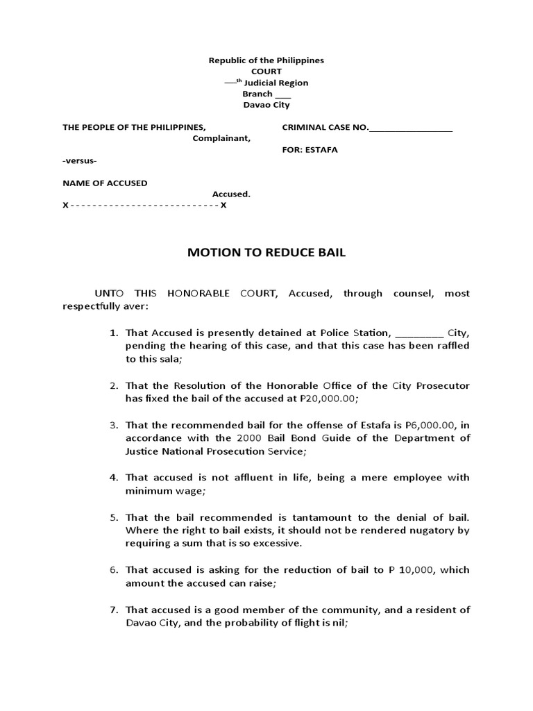 Motion To Reduce Bail | PDF