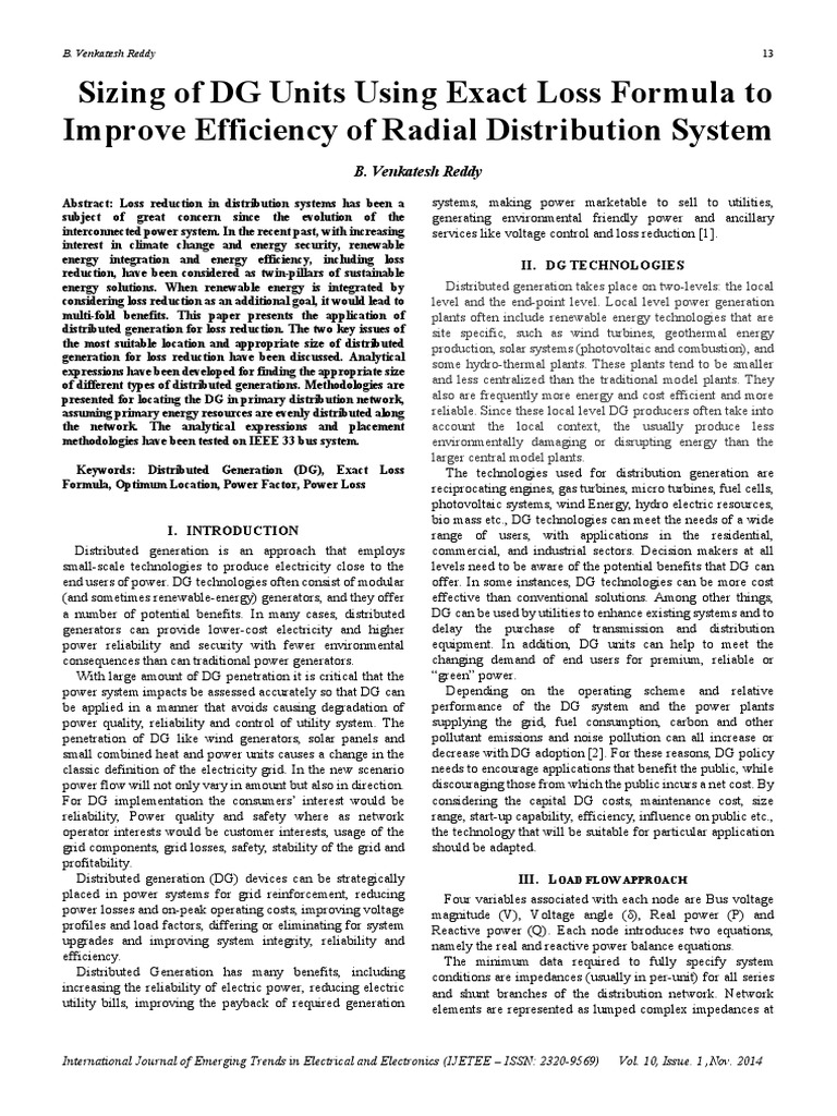 Sizing of DG Units Using Exact Loss Formula To Improve Efficiency of ...