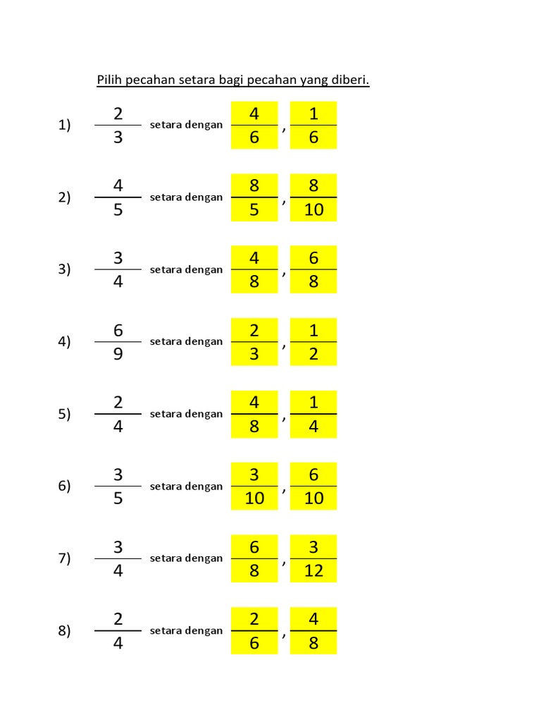 Latihan Pecahan Setara THN 3 PDF | PDF