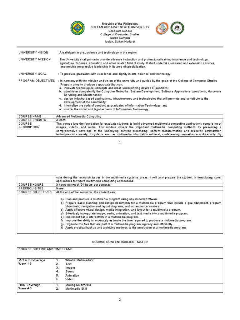 MIT 124 Advanced Multimedia Computing Syllabus | PDF | Multimedia | Internet