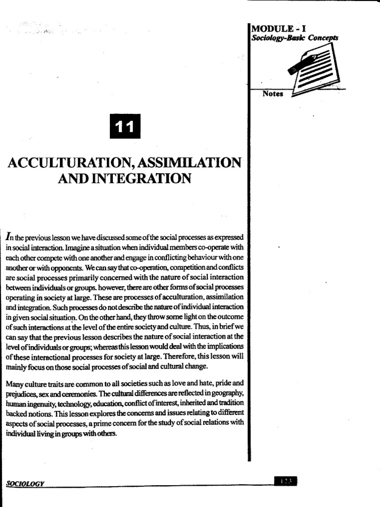 L-11 Acculturation Assimilation and Integration PDF | PDF