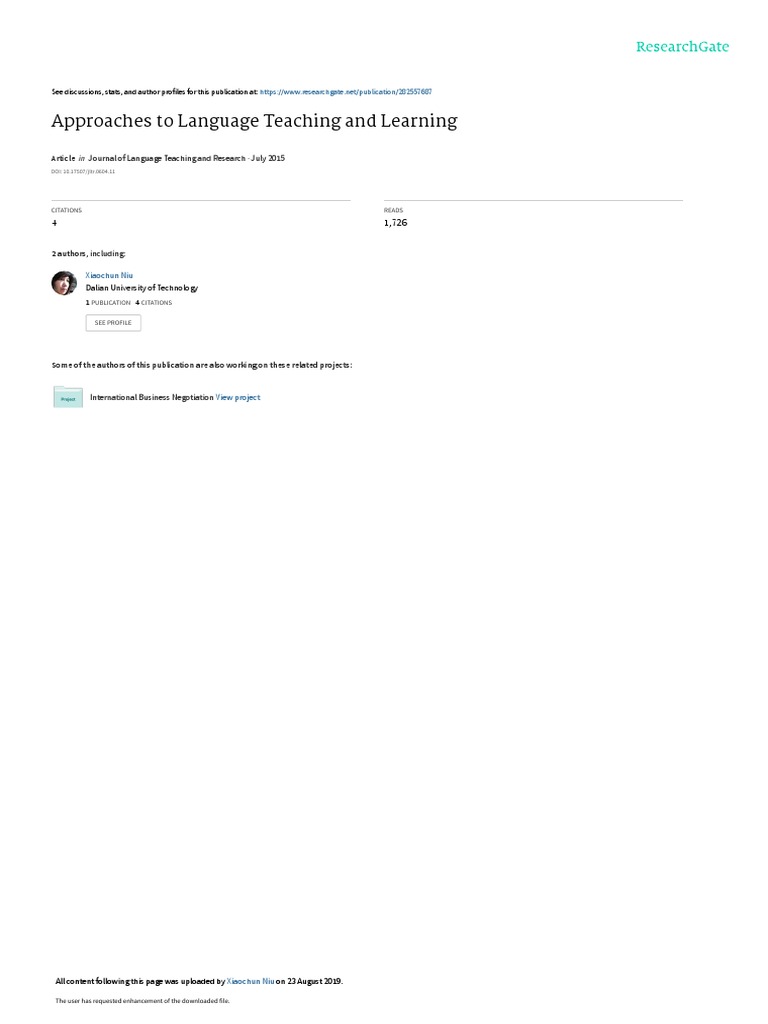 Approaches To Language Teaching and Learning | PDF | Language Education ...