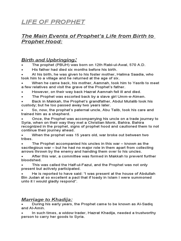 Holy Prophets Life | PDF | Muhammad | Abrahamic Religions