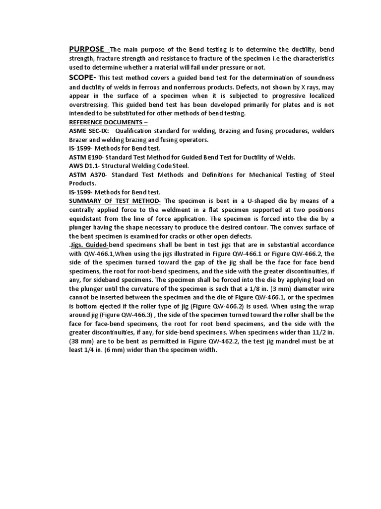 Bend Test Procedure | PDF | Fracture | Welding