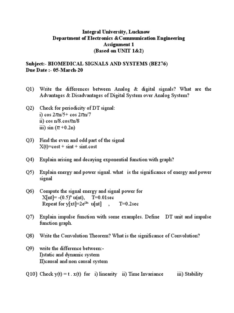 Assignment 1 BE276 Dud Date 5 March 2020 | PDF | Teaching Methods & Materials | Science ...