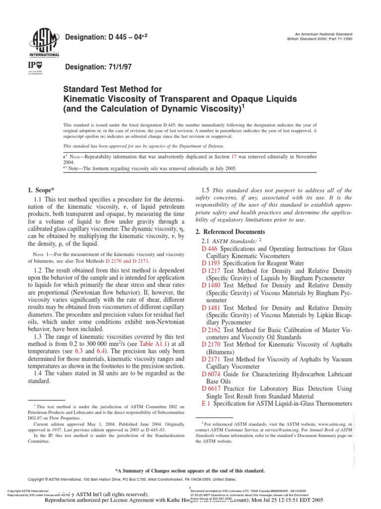 Astm D445 | PDF | Viscosity | Calibration