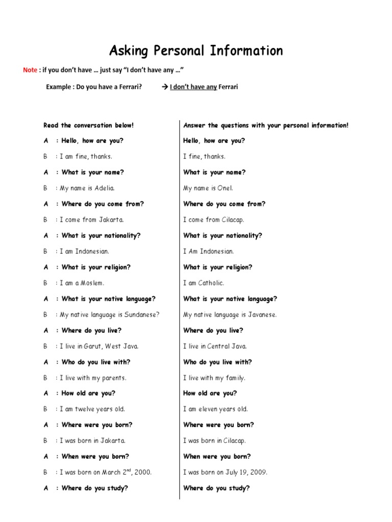 Asking Personal Information | PDF | Java | Food And Drink