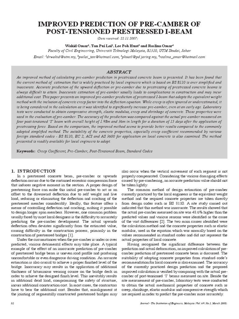 Improved Prediction of Pre-Camber of Post-Tensioned Prestressed I-Beam ...
