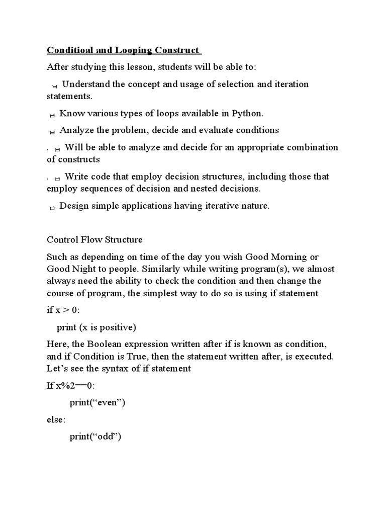 Conditional and Looping Construct | PDF | Control Flow | Software ...