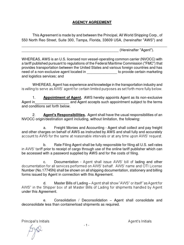 AWS Agency Agreement | PDF | Indemnity | Law Of Agency