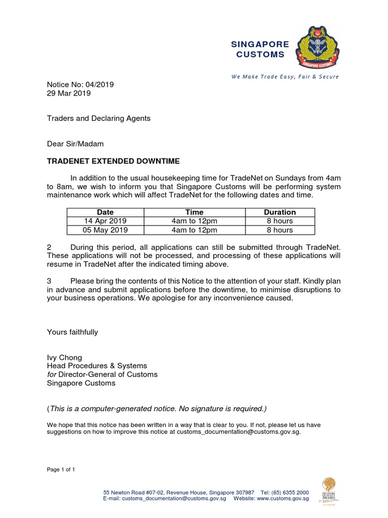 TradeNet Extended Downtime Notice | PDF | Business