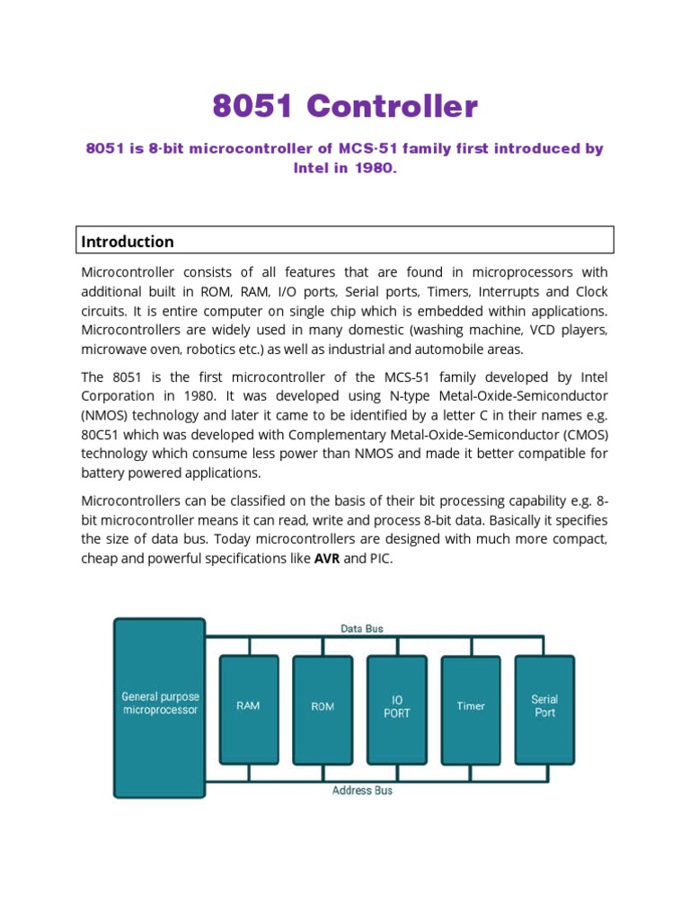 8051 Controller: 8051 Is 8-Bit Microcontroller of MCS-51 Family First Introduced by Intel in ...